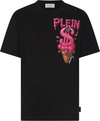 Philipp Plein Homme, Tops, Noir, Taille: XL T-Shirt Col Rond Ice Cream Dollar