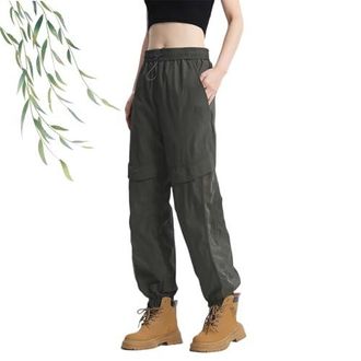 Generic Pantalon de randonn&eacute;e pour femme - Taille haute - Pantalon de parachute taille &eacute;lastique avec poches - S&eacute;chage rapide, vert militaire, M