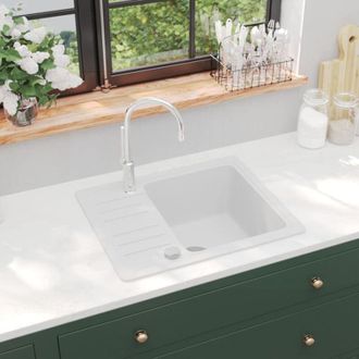 vidaXL vidaXL Granitsp&uuml;le Einzelbecken Wei&szlig;
