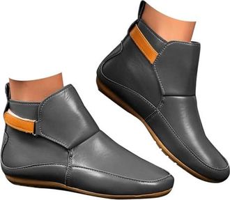 Generic Bottes plates en cuir pour femme - Bottines &agrave; lacets pour femme - Automne et hiver - Confortables - Antid&eacute;rapantes - Imperm&eacute;ables - Chaussures dautomn