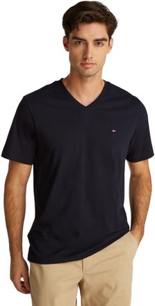 Tommy Hilfiger Herren T-Shirt Kurzarm Essential Tee mit V-Ausschnitt, Blau (Desert Sky), XL