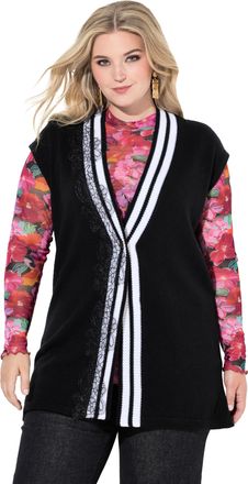Miamoda Damen gro&szlig;e Gr&ouml;&szlig;en &Uuml;bergr&ouml;&szlig;en Plus Size Strickweste, Straight Fit, Spitzenband und Streifen schwarz 46+ 845977100-46+