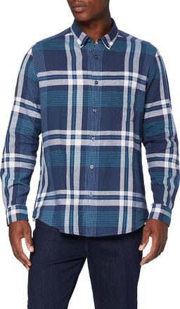 Find. Herren Langärmeliges Leinenhemd, Blau (Marineblau kariert), XXL, Label: XXL