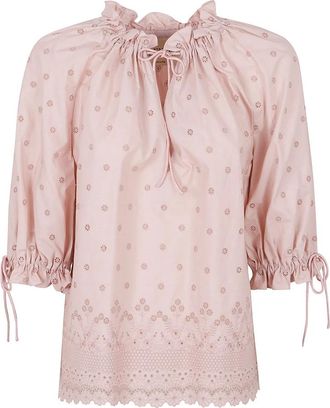 Valentino Garavani Femme, Blouses et Chemises, Rose, Taille: 36 FR Haut en dentelle Sangallo avec motif Fleurs Ajours Margheritine