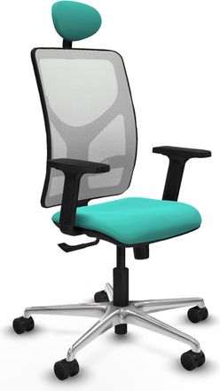 Piqueras y Crespo Schreibtischstuhl f&uuml;r Telearbeit, mit 2D-Armen, h&ouml;henverstellbare Lendenwirbelst&uuml;tze und festes Kopfteil, ausgestattet mit 3 Positionen, Wei&szlig;/T&uuml;rkis