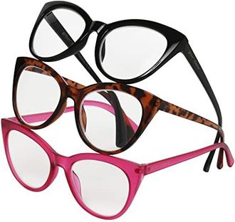 Betsey Johnson Womens Plaid Cat Eye Reading Glasses, Black, Tortoise, Magenta, 52 mm + 1.5