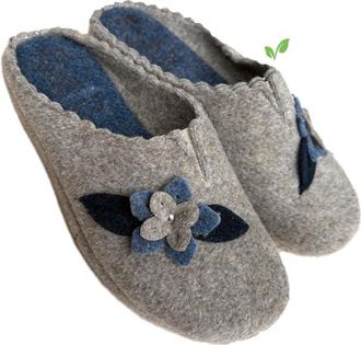 New Confort Chaussons confort Femme en Feutre tissu chaussons IRIS ROSE Doux et Naturel avec Fleur en Tissu Vegan friendly, beige, 38 EU