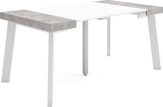 Skraut Home | Ausziehbarertisch | Multifunktionaler ausziehbarer | 160 | Für 8 Gäste | Hölzerne Beine | Moderner Stil | Mattweiß und Zement