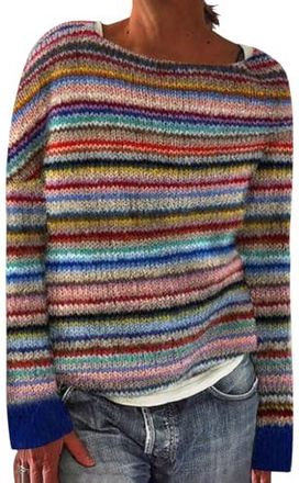 Onsoyours Femme Pull en Tricot Y2K Chandails Hauts Surdimensionné Vintage Graphique Impression Esthétique Pulls Col en V Harajuku Hauts Style Preppy D02 Multico