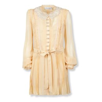 Self Portrait Pleated Georgette Mini Dress - - Dresses - Damen - Beige - XS