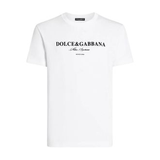 Dolce & Gabbana Homme, Tops, Blanc, Taille: S T-shirt Blanc avec Logo Col Rond