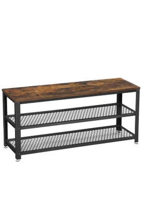 Boxxx Schuhregal Vasagle, Braun, Schwarz, Metall, Holzwerkstoff, Vintage, 100x45x30 cm, stehend, Garderobe, Schuhaufbewahrung, Schuhregale