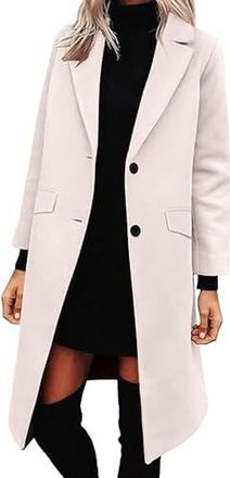 Generic Womens Dress Coats Winter Elegant Wool Pea Coat Lapel Collar Single Breasted Mid Long Winter Overcoats Light Pink Medium