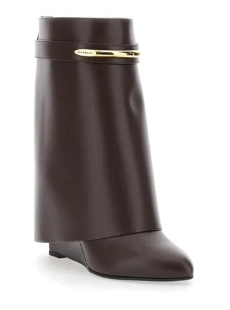 Givenchy Womens Ankle Boots Wedge Heel Brown Leather Calf