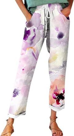 Generic Pantalon Lin Femme &Eacute;t&eacute; Ete Leger Fluide L&eacute;ger Womens Autumn Fragrant Linen Print Casual Pants Perfect for Spring Comfortable and Trendy for Relaxed Pa