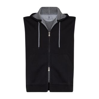Brunello Cucinelli Homme, Sweatshirts et sweats &agrave; capuche, Noir, Taille: XS Sweat &agrave; Capuche Noir Jersey Coton