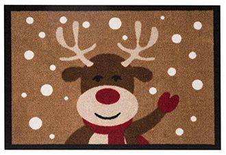 Hanse Home HANSE Home 103047 Paillasson Design Paillasson Reindeer Renne, Polyamide, Marron, 40 x 60 x 0,7 cm