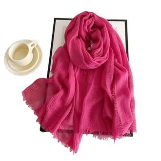 Generic &Eacute;charpe unisexe douce froiss&eacute;e avec bords frang&eacute;s, &eacute;charpe tendance en lin m&eacute;lang&eacute;, lin, ch&acirc;le, voyage, Rouge A, taille unique