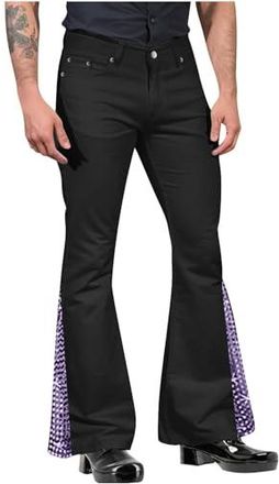 Generic Pantalon &agrave; paillettes pour homme - Pantalon &eacute;vas&eacute; disco &agrave; paillettes respirant - Pantalon disco m&eacute;tallique - Pantalon de bal de fin dann&eacute;e - Pantalon 