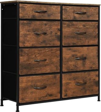 Woltu Commode avec 8 Tiroirs en Tissu, Cadre en Métal Stable, Design Rétro, pour Chambre, Salon, Couloir, Chambre denfant, 86x30x89 cm, Marron Rétro + Noir,