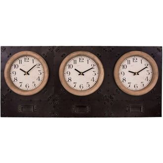 M&S Collection M&s - Horloge triple 75x3,5x33 cm en bois de peuplier noir