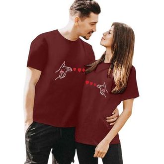 Generic T-shirt &agrave; manches courtes et col rond imprim&eacute; pour femme 2026 Saint-Valentin, bordeaux, XXL