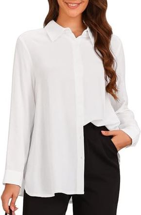 Allegra K Chemises Boutonn&eacute;es Femmes Top de Business de Bureau Fentes Lat&eacute;rales &agrave; Manches Longues Chemisier Long Casual Blanc XS