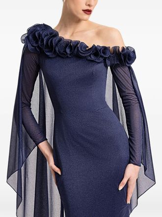 Gemy Maalouf robe longue &agrave; encolure asym&eacute;trique - Bleu