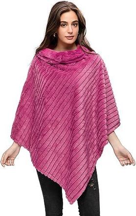 Glamexx24 Gloop Poncho élégant dhiver en fourrure synthétique pour femme - Col rond - Veste épaisse - Chaud en fourrure tricotée, vieux rose, taille unique