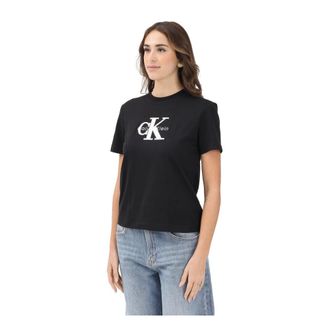 Calvin Klein Jeans Femme, Tops, Noir, Taille: 42 FR Shine Monologo Graphic Classic T-Shirt