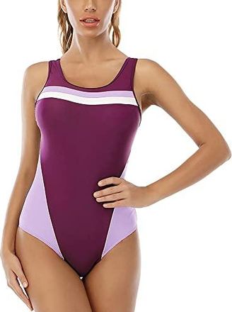 Feoya Femme Une pièce Athletic Racerback Maillot de Bain Sport Modest Violet 6 XXL