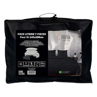 Soleil d'Ocre Ensemble Couette et Parure 7 Pièces Boheme Noir pour lit en 140x190 cm