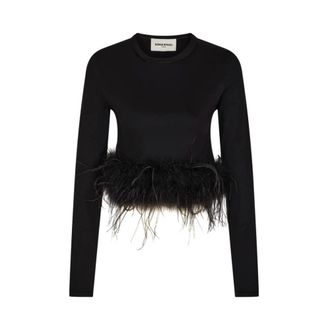 Sonia Rykiel Haut en jersey orn&eacute; de plumes - Femme - Pulls - Noir - Taille: 42 FR