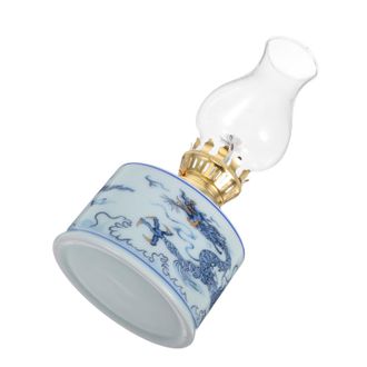 Lurrose Glas-petroleumlaterne f&uuml;r Innenbereich Vintage-&ouml;llampe mit Blau-wei&szlig;em Porzellan Retro Design Petroleumlampe f&uuml;r Tischdekoration und Wohnraum
