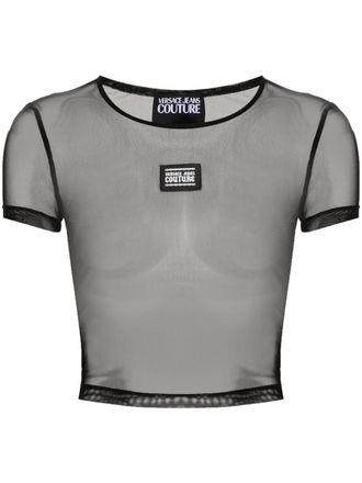 Versace Jeans Couture t-shirt en résille à logo Pièce Number - Noir