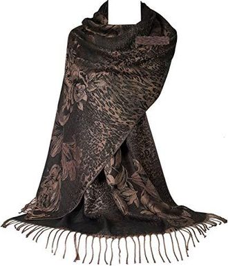 GFM Écharpe style pashmina à motif floral -Noir Marron- (FRL3)(PASH-3030-KLKEK)