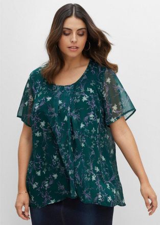 Sheego T-Shirt T-Shirt Kurzarm in leichter Chiffonqualit&auml;t, blickdichtes Untershirt