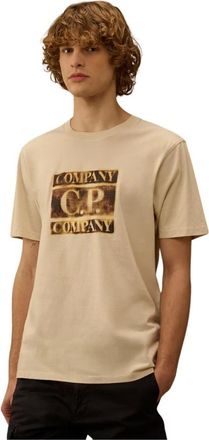 C.P. Company C.p. Company, Homme, Tops, Beige, Taille: M T-shirt &agrave; Manches Courtes Logo 30/1 Jersey