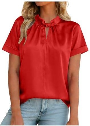 Generic Haut &agrave; Satin avec Brillance pour Femme - Sexy Business Clubwear Club Tops Casual D&eacute;contract&eacute; Aspect Soie Chemise Manches Courtes Blouses Soir&eacute;e &Agrave; Th&egrave;m