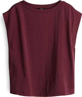 OPUS Damen Kurzarmshirt | SILKISI Regular Boxy Shirt im Materialmix Cassis, 36