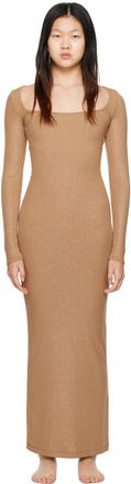 SKIMS Robe longue scintillante brun clair &agrave; manches longues - Soft Lounge