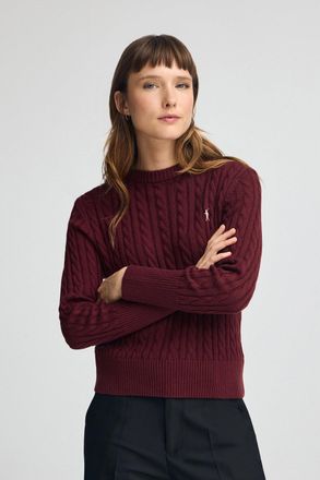 Polo Club Pullover granatrot mit Rundhalskragen aus Wollgemisch mit gesticktem Rigby Go-Logo