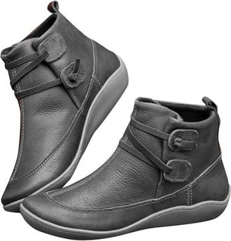 Generic Bottines dautomne pour femme sans talon 2025 - Chaussures orthopédiques pour femme - Coupe large - Lacets - Fermeture éclair latérale - Bottines en cu