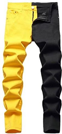 Generic Jean droit extensible pour homme - Pantalon de travail en denim pour homme - Pantalon tendance Hip Hop d&eacute;contract&eacute; avec poches boutonn&eacute;es - Pantalon s