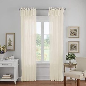 Elrene Home Fashions Crushed Semi-Sheer Adjustable Tie Top Single Panel Window Curtain Drape, 52 x 95 (1, Ivory