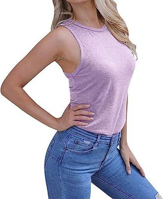 Generic D&eacute;bardeurs tendance de couleur unie pour femmes, chemisiers de printemps d&eacute;contract&eacute;s sans manches, col rond, col haut, d&eacute;bardeur tendance d&eacute;t&eacute; Y2K, c