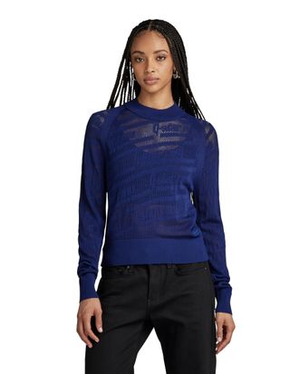 G-Star G-Star RAW Damen Pointelle Text Knitted Pullover, Blau (ballpen Blue D23924-B754-1822), L