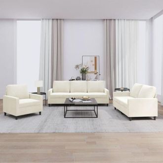 vidaXL 3-tlg. Sofagarnitur mit Kissen Creme Samt vidaXL