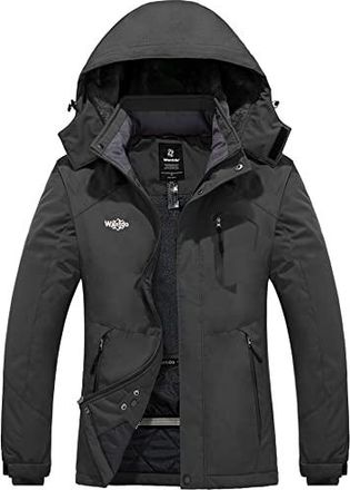 Wantdo Femme Veste de Montagne Outdoor Manteau dhiver Chaud avec Capuche Amovible Veste Imperm&eacute;able Coupe-Vent Veste Randonn&eacute;e pour Voyage Gris Fonc&eacute; XL