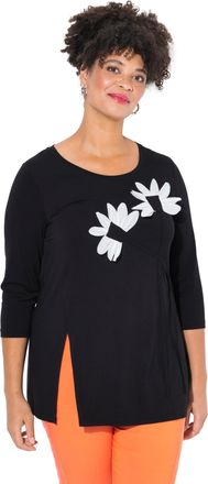 Miamoda Damen große Größen Übergrößen Plus Size T-Shirt, A-Line, 3D-Blumen schwarz 42 837231100-42